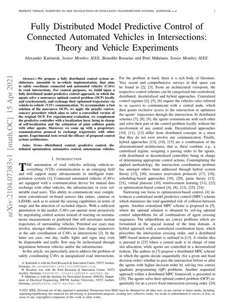 Pdf Fully Distributed Model Predictive Control Of Connected Automated Vehicles In