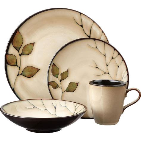 Gibson Elite Carolton 16 Piece Cream And Green Stoneware Dinnerware Set