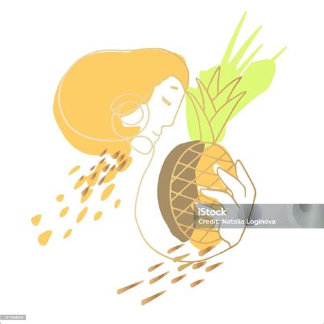 골든 라인 추상 드로잉 여름 손 그림 남자 파인애플 여름 팔레트와 여자 파인애플에 대한 스톡 벡터 아트 및 기타 이미지 파인애플 금색 건강한 생활방식 Istock