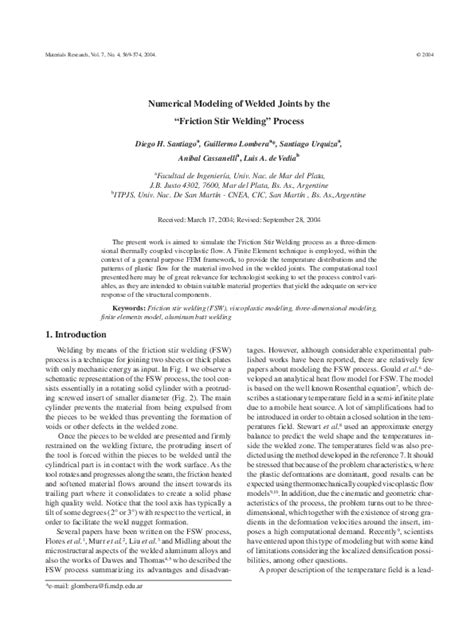 Pdf Numerical Modeling Of Welded Joints By The Friction Stir Welding Process