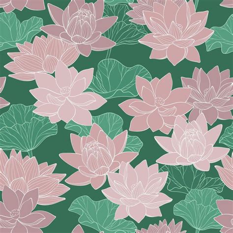 Seamless Pattern With Pink Lotus Lotus Flowers Line Arts Design