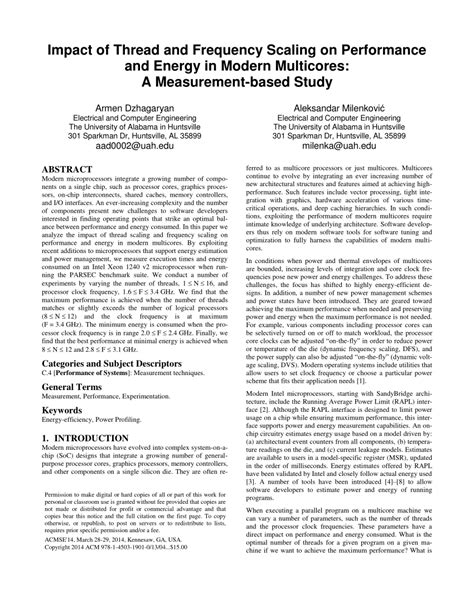 PDF Impact Of Thread And Frequency Scaling On Performance And Energy In Modern Multicores A