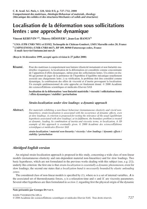Pdf Localisation Of Deformation Under Slow Loadings A Dynamic Approach