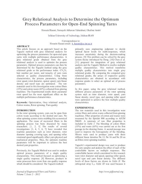 Pdf Grey Relational Analysis To Determine The Optimum Process Parameters For Open End Spinning