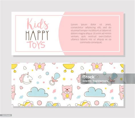 파스텔 색상의 어린이 장난감 전단지 템플릿 베이비 스토어 배너 브로셔 책 표지 포스터 I초대 디자인 만화 벡터 일러스트레이션 0명에 대한 스톡 벡터 아트 및 기타 이미지