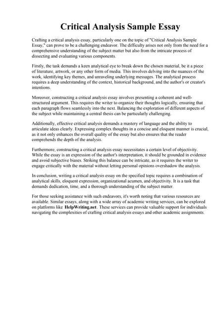 Critical Analysis Sample Essaypdf