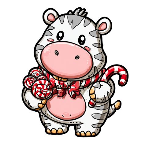 Cartoon Zebra Holding Candy With Red Ribbon Clipart Png
