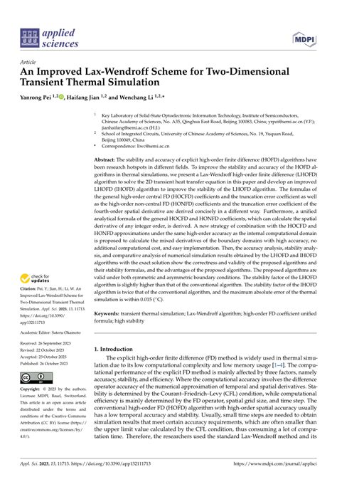 Pdf An Improved Lax Wendroff Scheme For Two Dimensional Transient Thermal Simulation