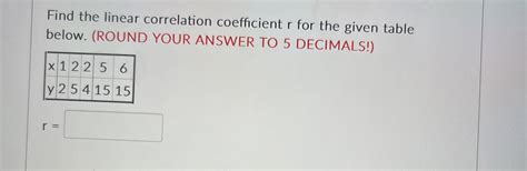 Solved Find The Linear Correlation Coefficient R ﻿for The