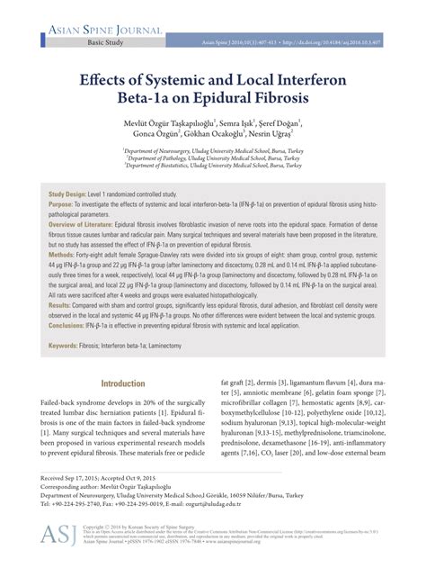 Pdf Effects Of Systemic And Local Interferon Beta 1a On Epidural Fibrosis