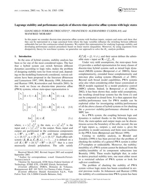 Pdf Analysis Of Piecewise Affine Systems With Logic States