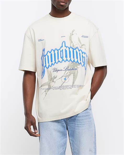 Washed White Oversized Fit Graphic T Shirt Cool Streetwear T Shirt