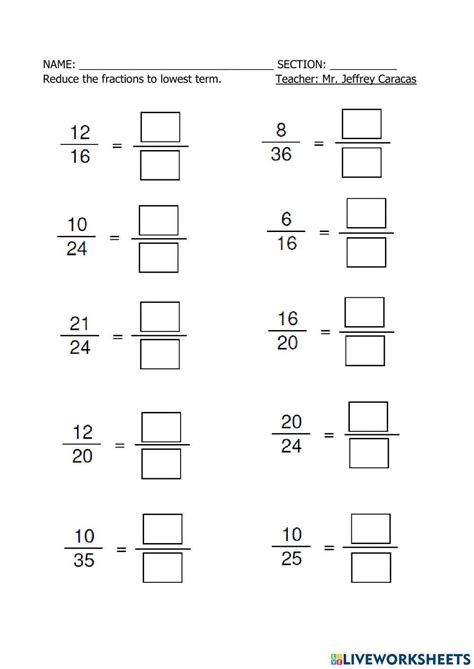 Reducing Fractions To Lowest Terms Worksheets Grade To Com Worksheets Library