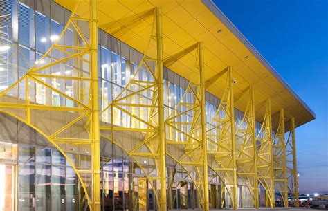 Yellow Metal Arches Frame Airports Terminal Extension In Romania