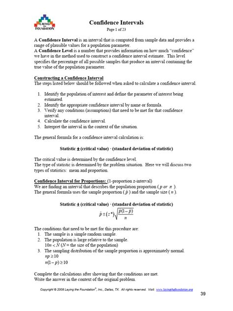 Review 7 Confidence Intervals Pdf Confidence Interval Sample Size Determination