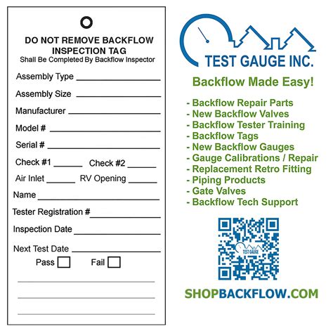 Backflow Device Tags Test Gauge