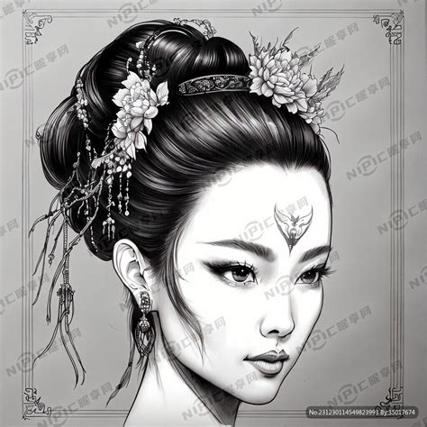 Ai创作图手绘线稿国外女性 昵图网