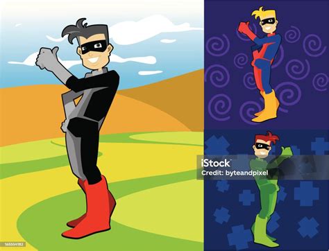 Karakter Kartun Remaja Bertopeng Super Ilustrasi Stok Unduh Gambar