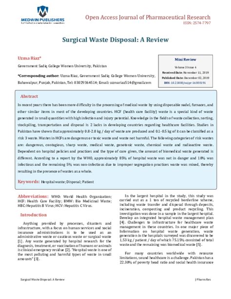 Pdf Surgical Waste Disposal A Review