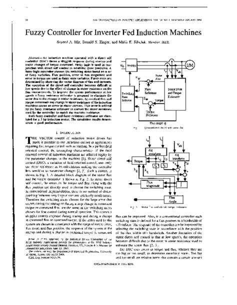 Pdf Fuzzy Controller For Inverter Fed Induction Machines