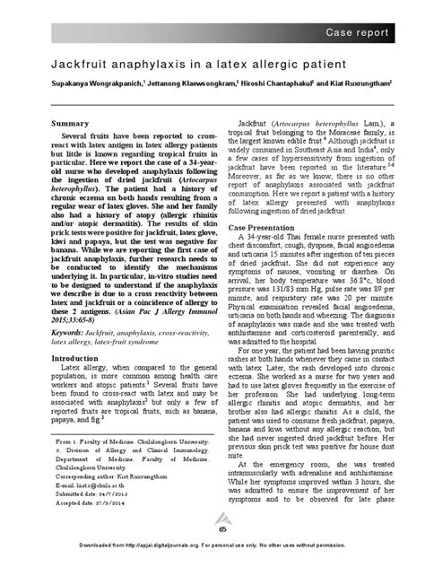 Jackfruit Anaphylaxis In A Latex Allergic Patient Pdf Allergy Allergology