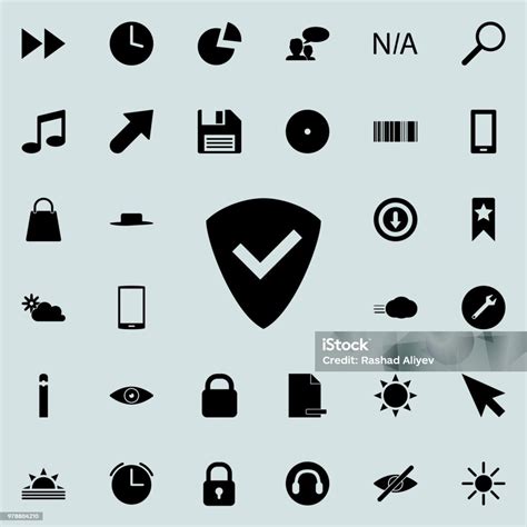 틱 아이콘으로 방패에 서명 합니다 최소한의 아이콘의 자세한 설정 합니다 프리미엄 그래픽 디자인입니다 웹사이트 웹 디자인 모바일 응용 프로그램 모음 아이콘 중 하나 0명에