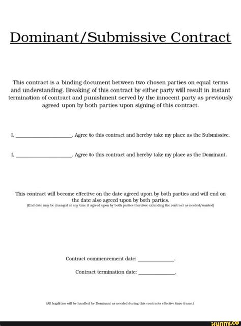 Dominantsubmissive Contract This Contract Is A Binding Document