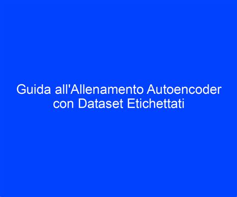 Guida Allallenamento Autoencoder Con Dataset Etichettati