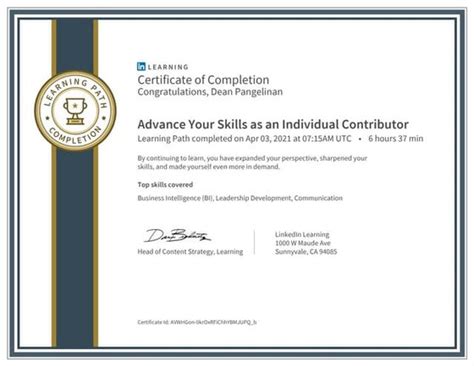 Linkedin Learning Path Certificate Of Completion Become A Leader Ppt