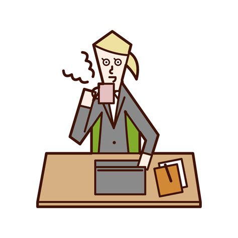 직장에서 커피를 마시는 사람 여성의 그림 무료 일러스트 소재 Kukukeke쿠쿠케케