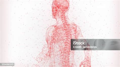 데이터와 입자로 만든 인체 부위의 조명 스캔 생체 인식 기술의 개념 미래지향적인 밝은 디자인 인체에 대한 스톡 사진 및 기타