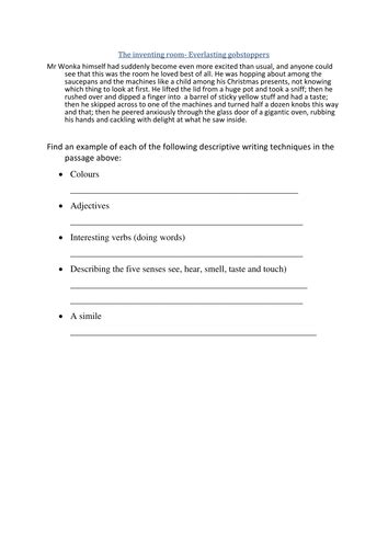 Descriptive Writing Lessons Based On Charlie And The Chocolate Factory Teaching Resources