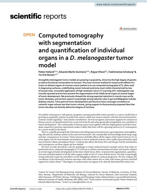 Pdf Computed Tomography With Segmentation And Quantification Of Individual Organs In A D