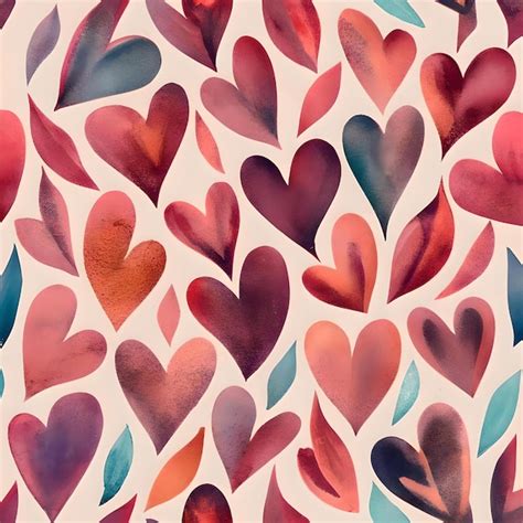 Beautiful Watercolor Repeating Hearts Pattern Premium Ai Generated Image