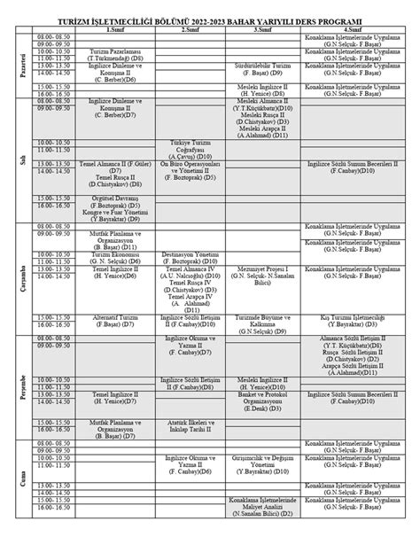 Ders Programi Guncel Pdf