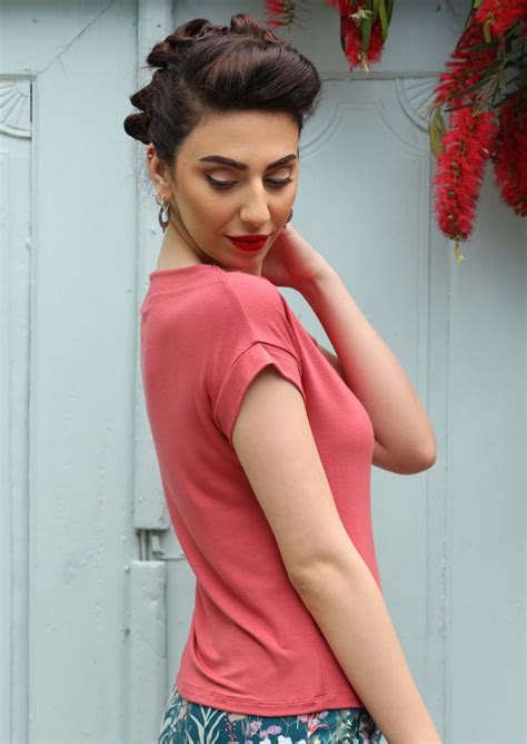 Stretch Rayon Wide Neck Top Rose Pink Karma East Australia