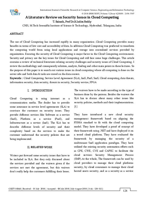 Pdf A Literature Review On Security Issues In Cloud Computing