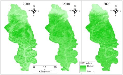Distribution Pattern Of Ndvi Values In 2000 2010 And 2020 Similar Download Scientific