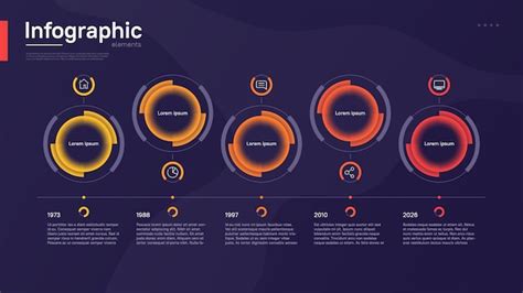 Стильный красочный векторный инфографический шаблон временной шкалы с круговыми графическими