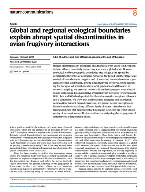 Pdf Global And Regional Ecological Boundaries Explain Abrupt Spatial Discontinuities In Avian