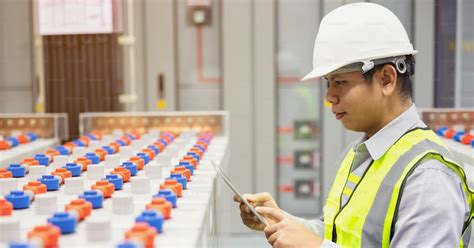 태양 광 인버터 제어실 시스템 및 배터리 저장 전기 엔지니어는 태양열 충전 컨트롤러를 모니터링하고 디지털 태블릿의 모바일 앱에 데이터를 기록합니다 사진