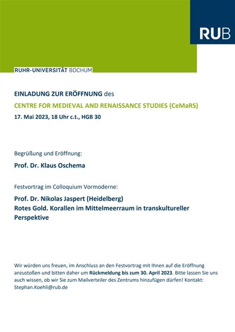 Einladung Zur Eröffnung Des Centre For Medieval And Renaissance Studies