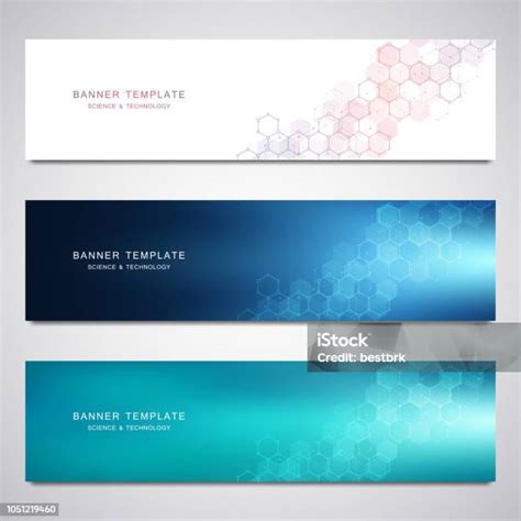 과학 디지털 기술에 대 한 벡터 배너입니다 육각형 디자인을 기하학적 추상 배경입니다 분자 구조 및 화학 화합물입니다 육각형에