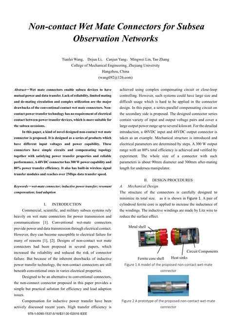 Pdf Non Contact Wet Mate Connectors For Subsea Observation Networks