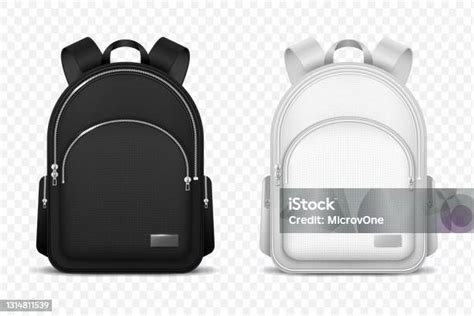 학교 배낭 검은 색과 흰색 배낭 프론트 뷰 트래블 백 격리된 3d 벡터 모형 배낭에 대한 스톡 벡터 아트 및 기타 이미지 배낭 책가방 숄더 백 흰색 Istock