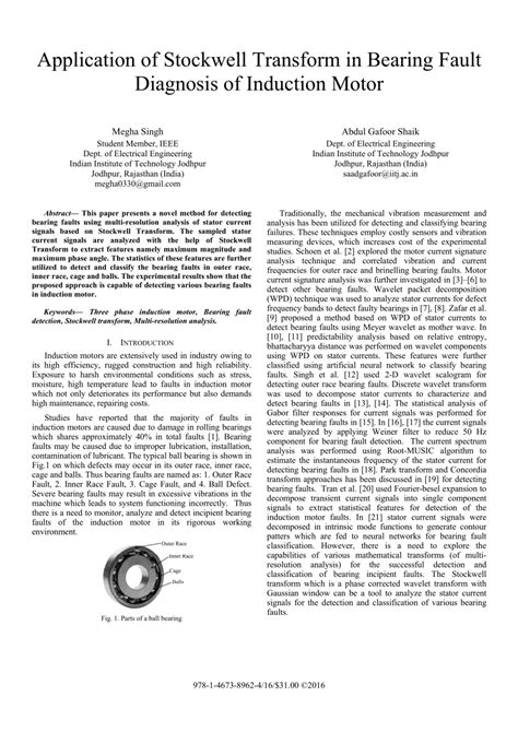 Pdf Application Of Stockwell Transform In Bearing Fault Diagnosis Of