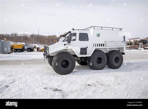 A Trekol Russian All Terrain Six Wheels Vehicle In The Snow Tundra
