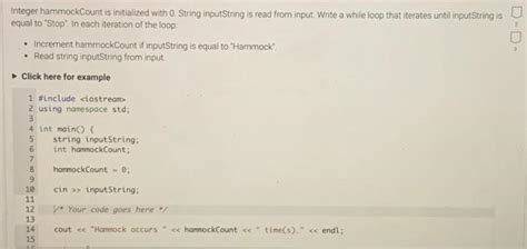 Solved Integer HammockCount Is Initialized With 0 String Chegg