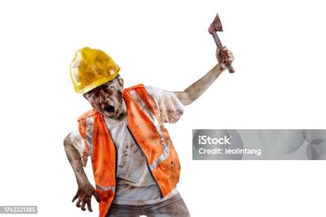 도끼를 들고 걷는 몸에 피와 상처가 있는 무서운 건설 노동자 좀비 갈고리 발톱에 대한 스톡 사진 및 기타 이미지 갈고리 발톱 개념 걷기 Istock