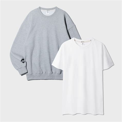 Set 앨빈클로 무지 오버핏 더블 코튼 맨투맨 레이어드 반팔티 2종 패키지